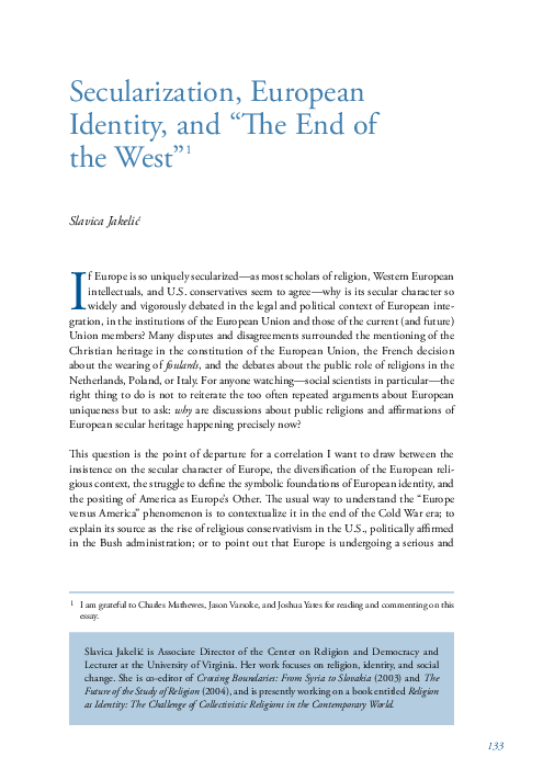 Secularization, European Identity, and" The End of the West"