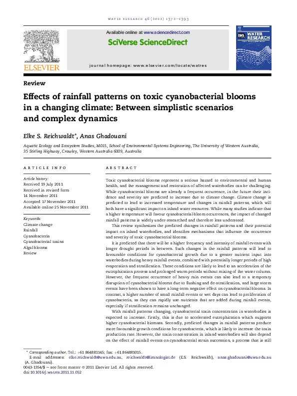 (PDF) Effects of rainfall patterns on toxic cyanobacterial blooms in a ...