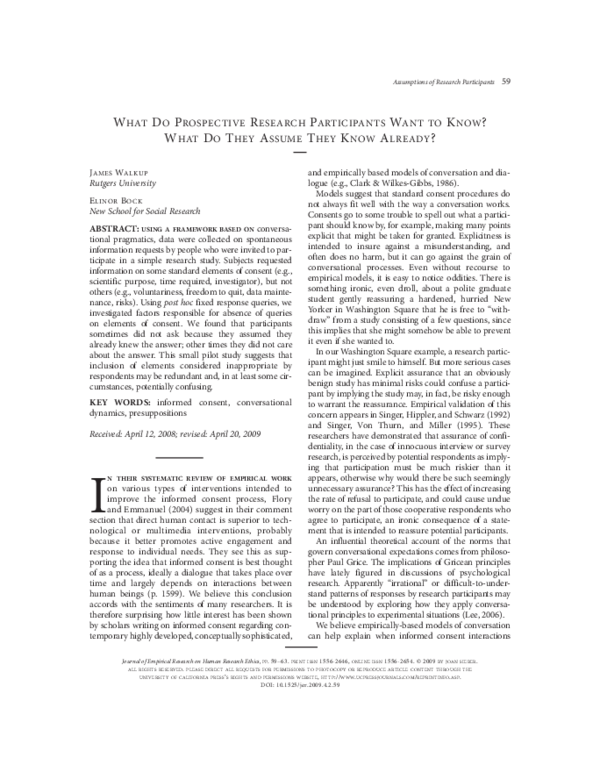 What do prospective research participants want to know? What do they ...