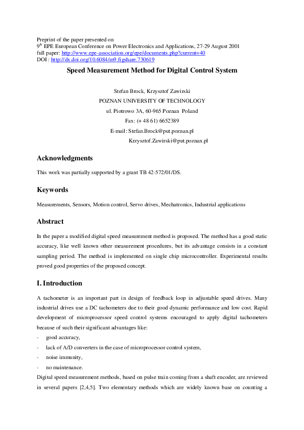 Speed Measurement Method for Digital Control System