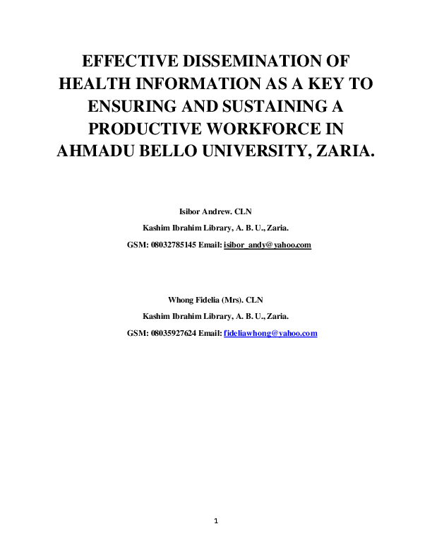 (DOC) EFFECTIVE DISSEMINATION OF HEALTH INFORMATION AS A KEY TO ...
