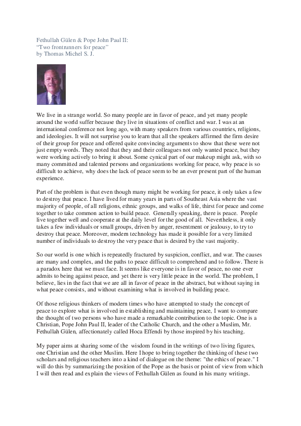 (PDF) Fethullah Gulen and Pope John Paul Two frontrunners for Peace bt ...