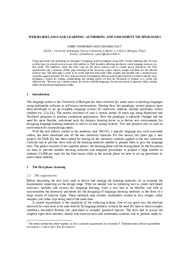 (PDF) WEB-BASED LANGUAGE LEARNING: AUTHORING AND ASSESSMENT TECHNOLOGIES