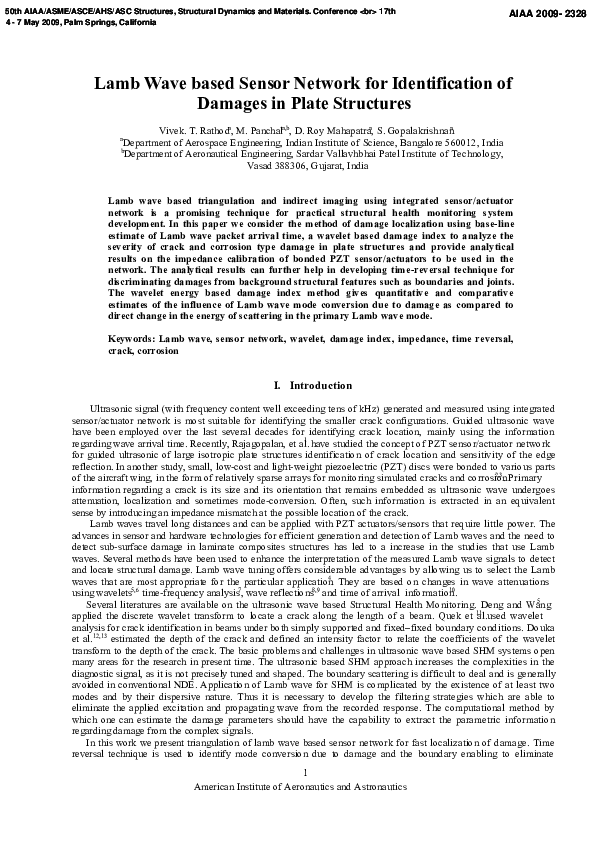 (PDF) Lamb Wave Based Sensor Network for Identification of Damages in Plate Structures