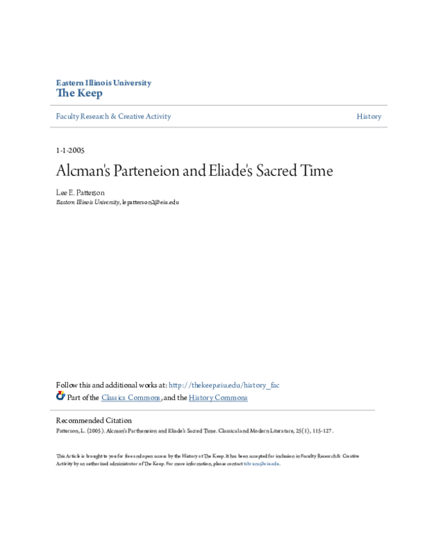 Alcman’s Partheneion and Eliade’s Sacred Time