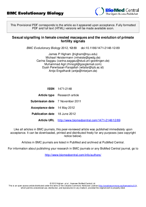 (PDF) Sexual signalling in female crested macaques and the evolution of ...