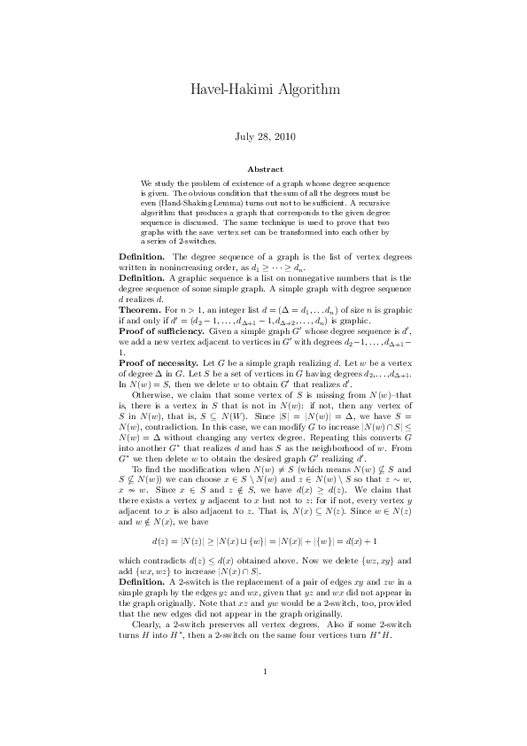 Pdf Havel Hakimi Algorithm