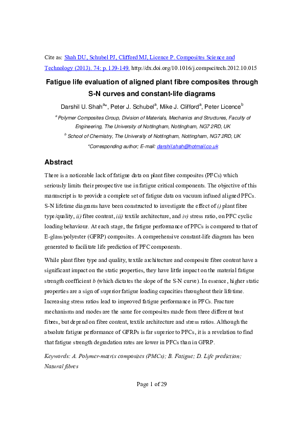 (PDF) Fatigue life evaluation of aligned plant fibre composites through ...