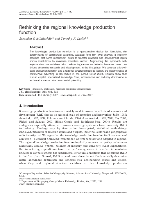 (PDF) Rethinking the regional knowledge production function