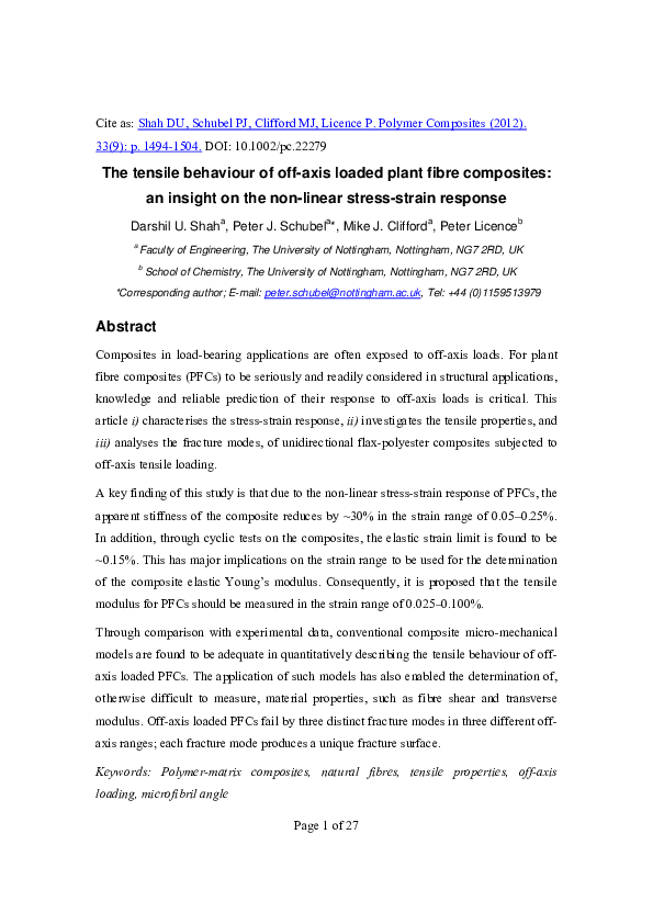 (PDF) The tensile behaviour of off-axis loaded plant fibre composites ...