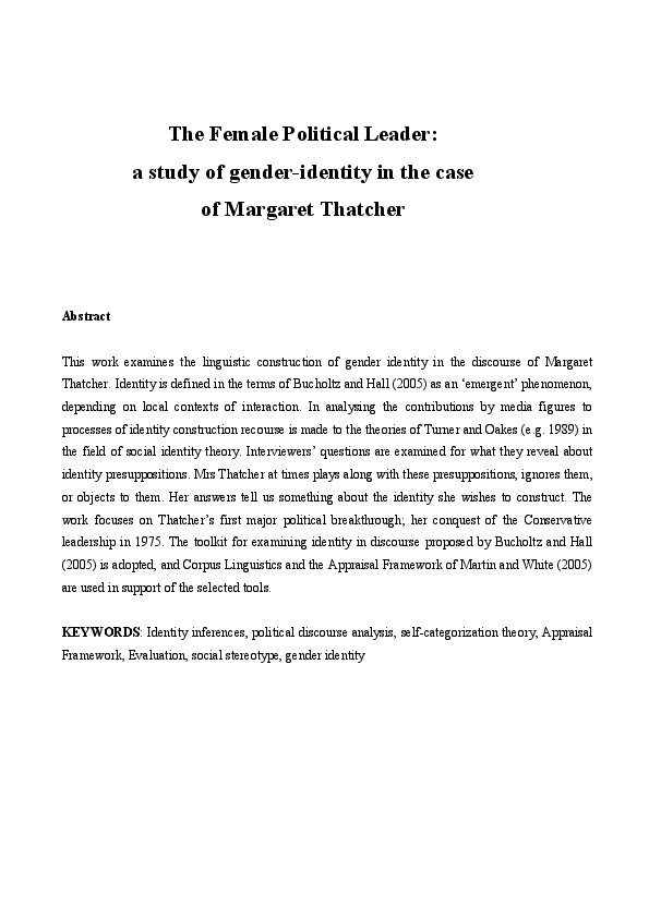 (DOC) The Female Political Leader: a study of gender-identity in the ...