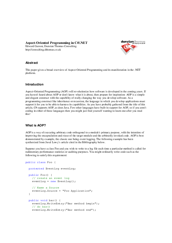 (PDF) Aspect oriented programming