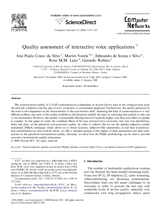 (PDF) Quality assessment of interactive voice applications