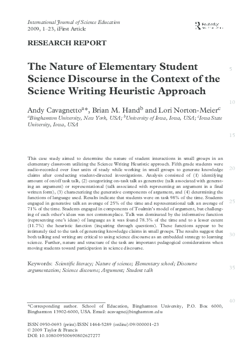 (PDF) The Nature of Elementary Student Science Discourse in the Context ...