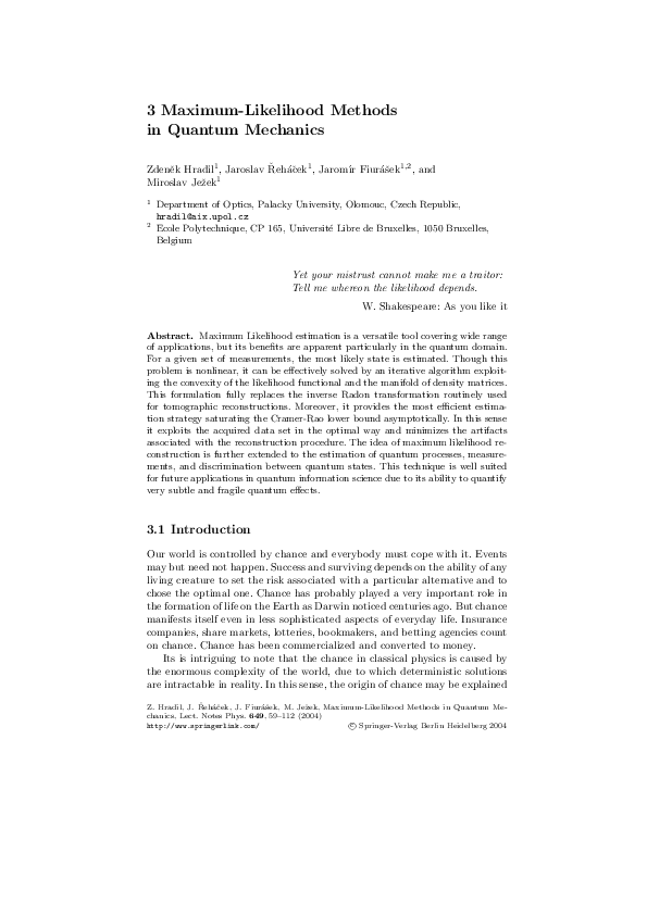 (PDF) Maximum-likelihood methods in quantum mechanics (PDF) Maximum-likelihood methods in quantum mechanics