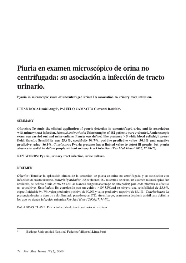(PDF) Piuria en examen microscopico de orina no centrifugada su ...