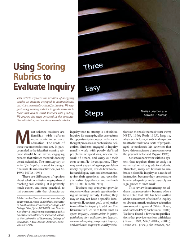 (PDF) Using Scoring Rubrics to Evaluate Inquiry