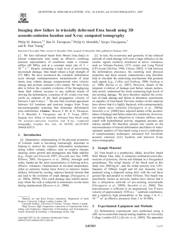 (PDF) Imaging slow failure in triaxially deformed Etna basalt using 3D ...