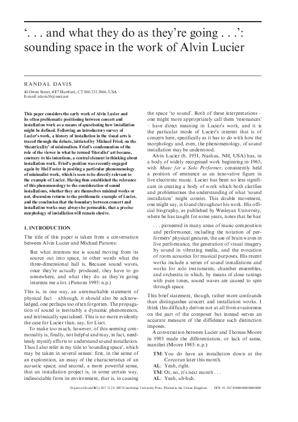 (PDF) ‘… and what they do as they're going …’: sounding space in the ...