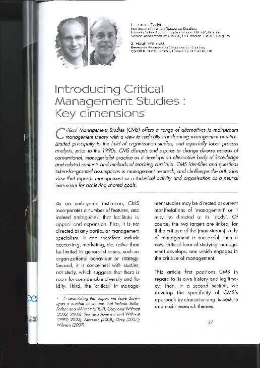 (PDF) Introducing critical management studies: Key dimensions