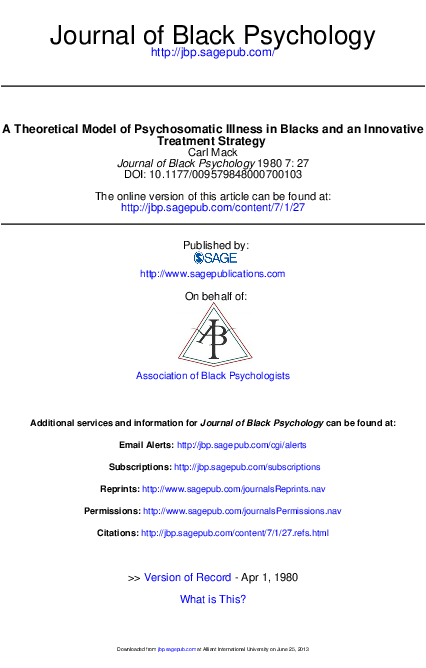 (PDF) A Theoretical Model of Psychosomatic Illness in Blacks and an ...