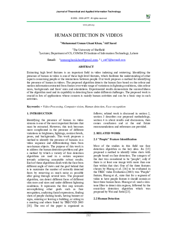 (PDF) HUMAN DETECTION IN VIDEOS