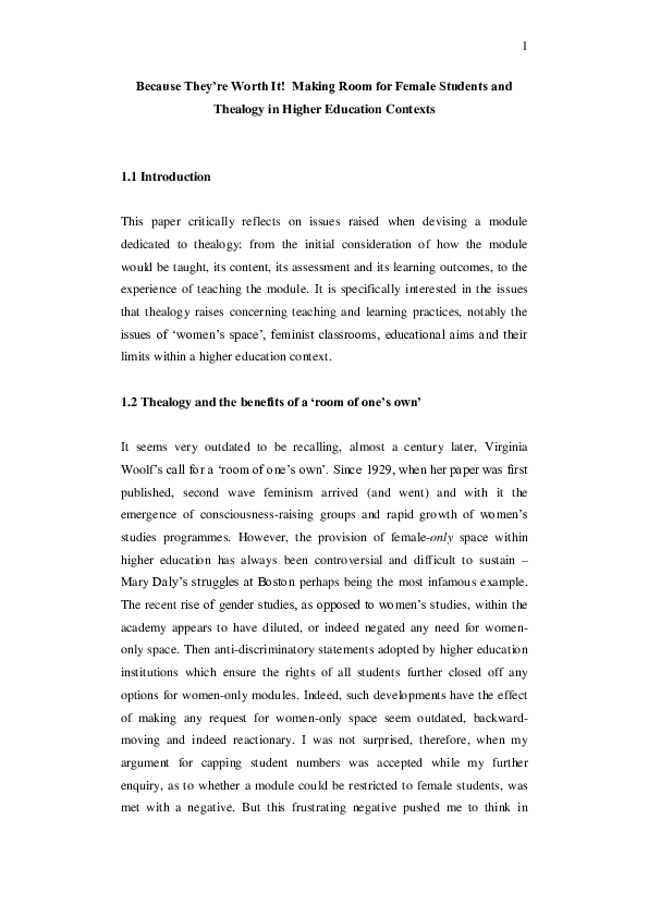 (PDF) ‘ “Because They’re Worth It!” Making Room for Female Students and ...