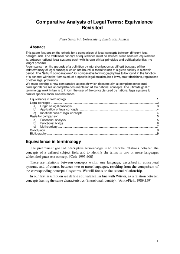 (PDF) Comparative Analysis of Legal Terms: Equivalence Revisited