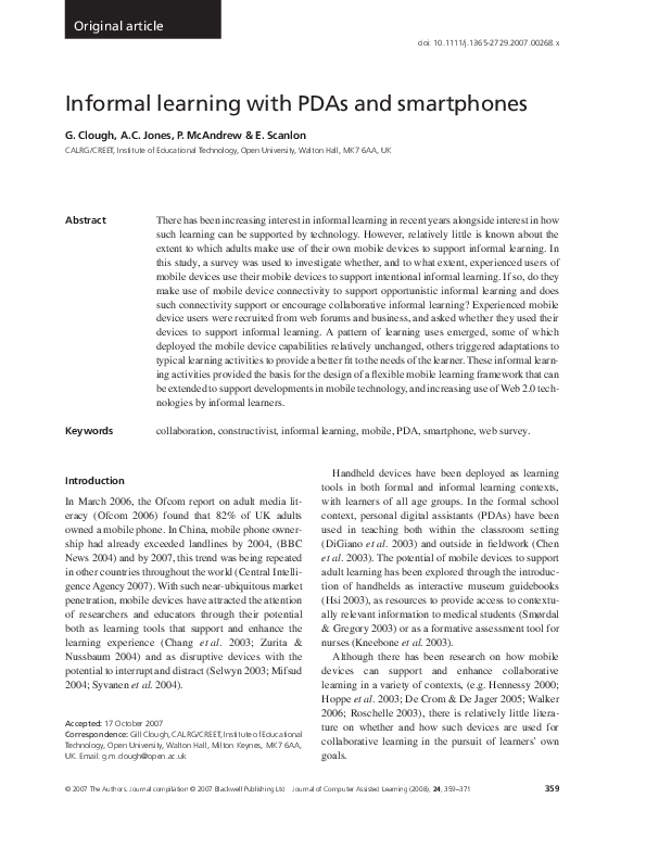 Informal learning with PDAs and smartphones