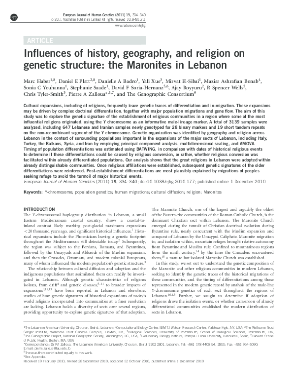 (PDF) Influences of history, geography, and religion on genetic ...