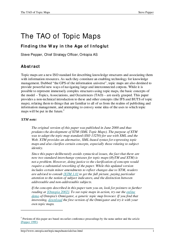 (PDF) The TAO of Topic Maps: Finding the Way in the Age of Infoglut ...