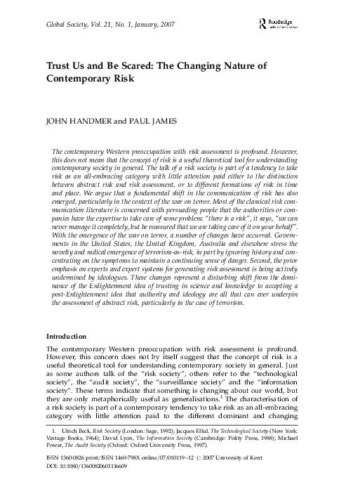 (PDF) 'Trust Us and Be Scared: The Changing Nature of Contemporary Risk ...