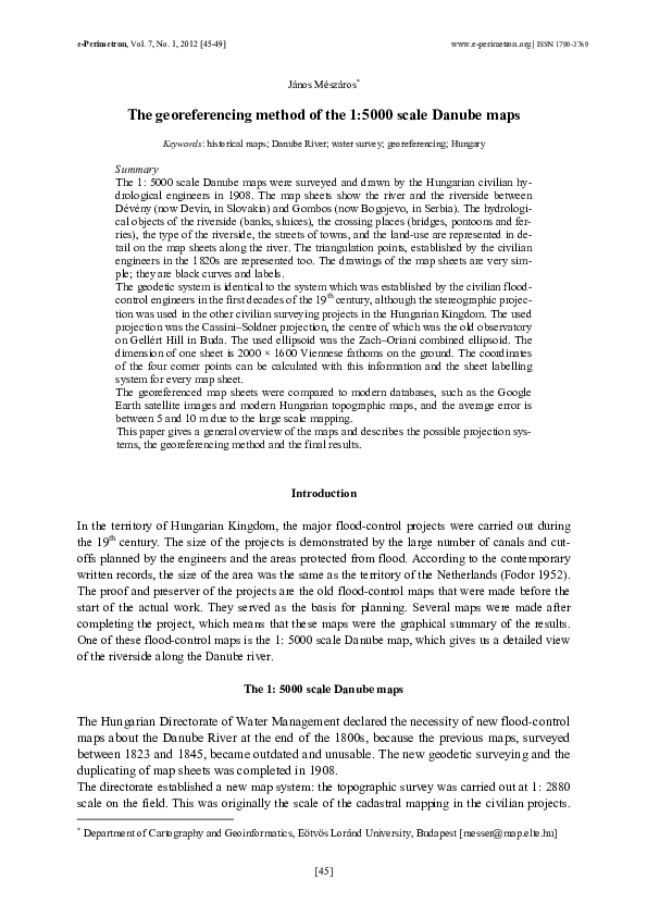 (PDF) The georeferencing method of the 1:5000 scale Danube maps