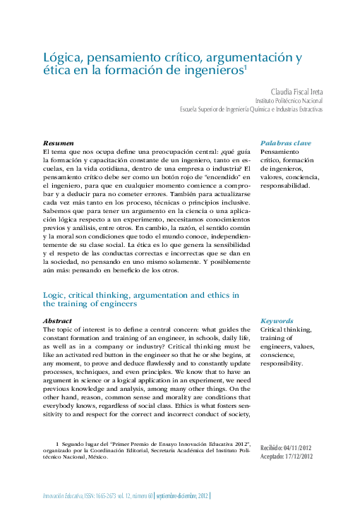 (PDF) Logic, critical thinking, argumentation and ethics in the ...