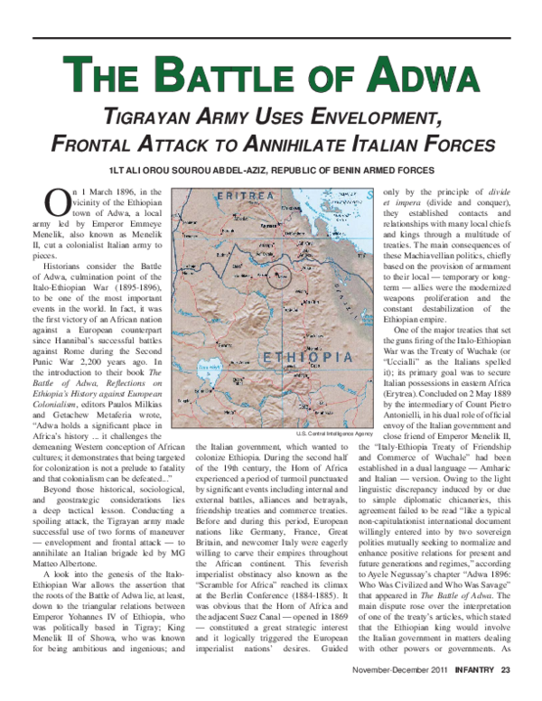(PDF) The Battle of Adwa, US Army Infantry Magazine, Fort Benning ...