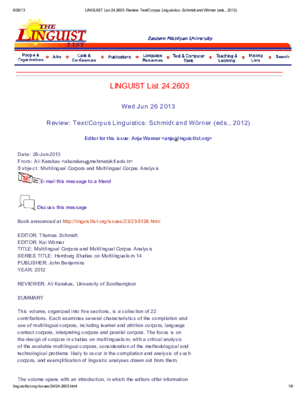 (PDF) Multilingual Corpora and Multilingual Corpus Analysis