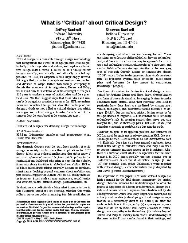 (PDF) What is "Critical" About Critical Design?