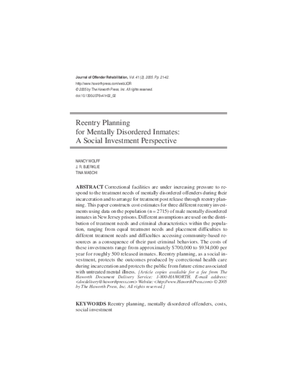 (PDF) Reentry Planning for Mentally Disordered Inmates