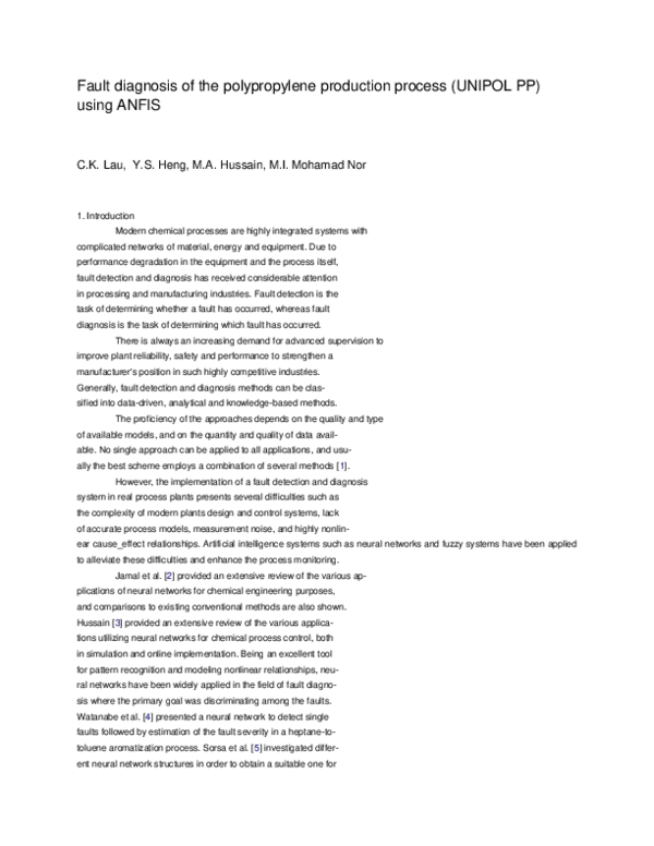 (PDF) Fault diagnosis of the polypropylene production process (UNIPOL ...