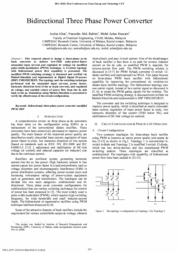 (PDF) Bidirectional three phase power converter