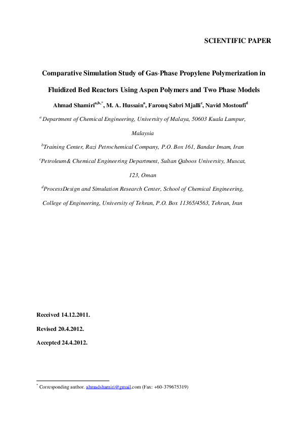 (PDF) Comparative simulation study of gas-phase propylene polymerization in fluidized bed ...