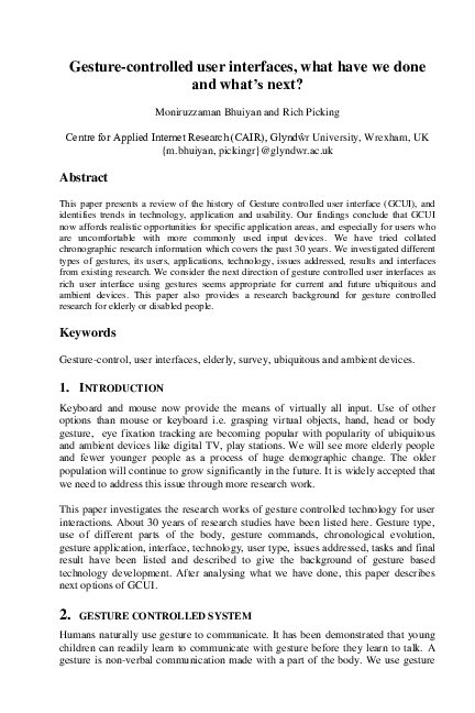 (PDF) Gesture-controlled user interfaces, what have we done and what’s next