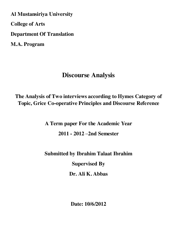 (PDF) The Analysis of Two interviews according to Hymes Category of ...