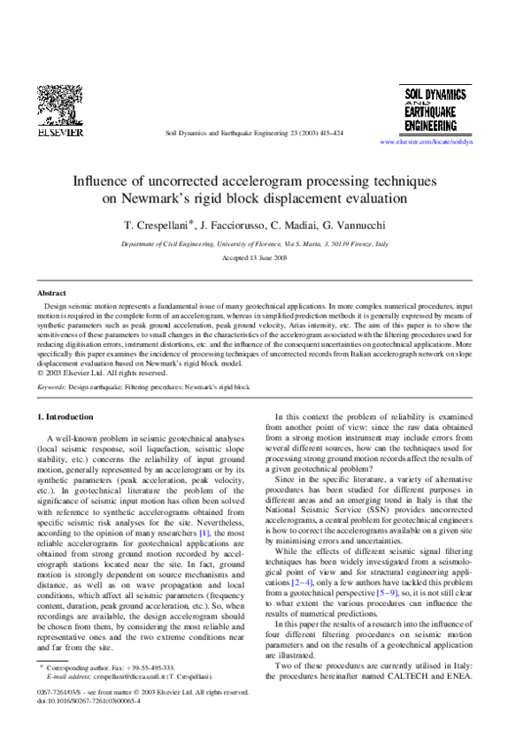 (PDF) Influence of uncorrected accelerogram processing techniques on ...