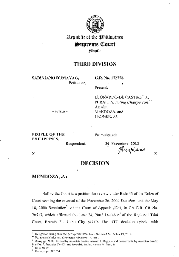 (PDF) G R No 172778 Sabiniano Dumayag vs PP