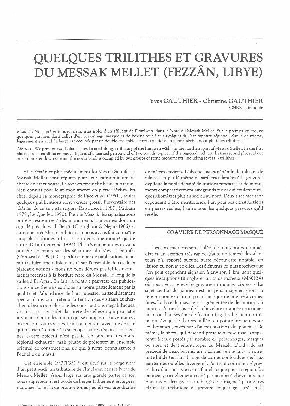 (PDF) Quelques trilithes et gravures du Messak Mellet (Fezzân, Libye)