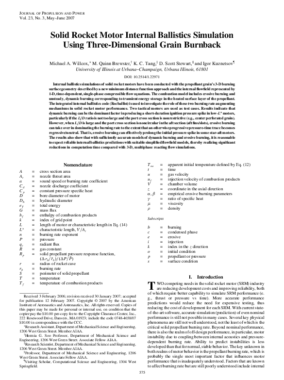 (PDF) Solid Rocket Motor Internal Ballistics Simulation Using Three-Dimensional Grain Burnback