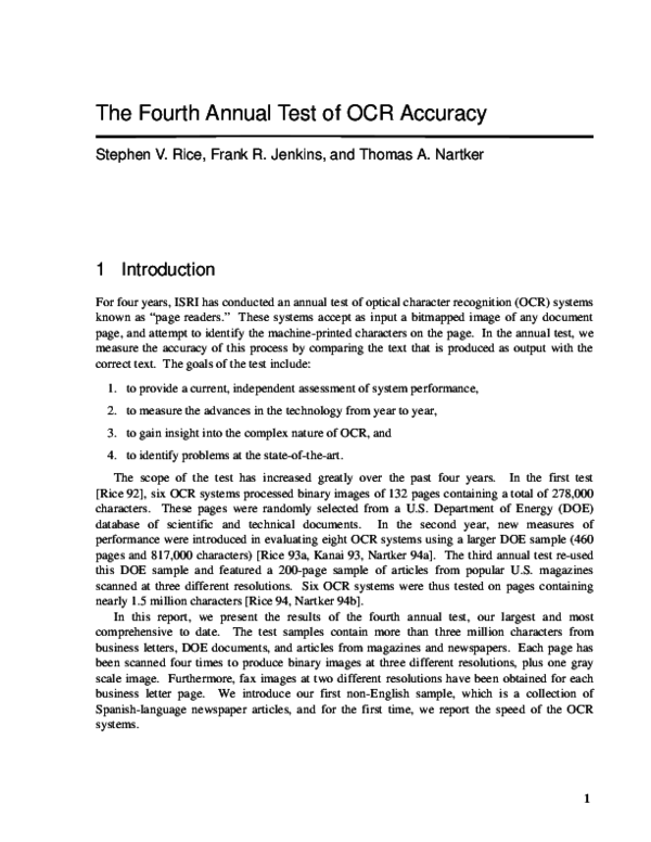 (PDF) The Fourth Annual Test of OCR Accuracy