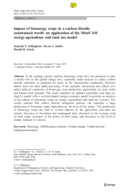 (PDF) Impact of bioenergy crops in a carbon dioxide constrained world ...