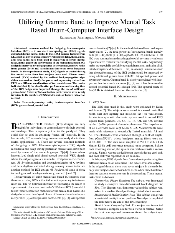 (PDF) Utilizing gamma band spectral power to improve mental task based brain computer interface ...